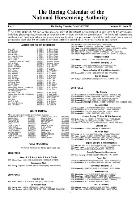 The Racing Calendar of the National Horseracing Authority