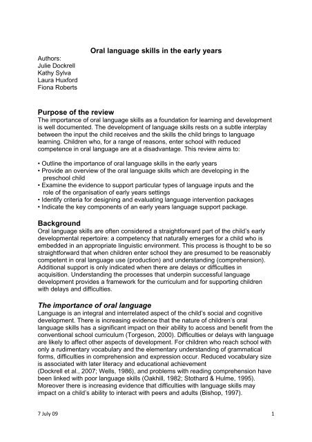 Oral Language Skills In The Early Years Oral Language Skills In The Early Years