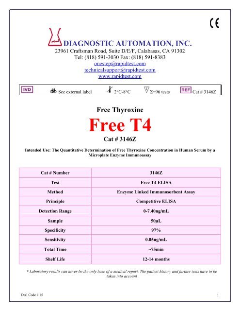 Free T4 - Diagnostic Automation : Cortez Diagnostics