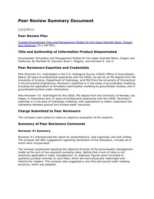 Peer Review Summary Document - USGS