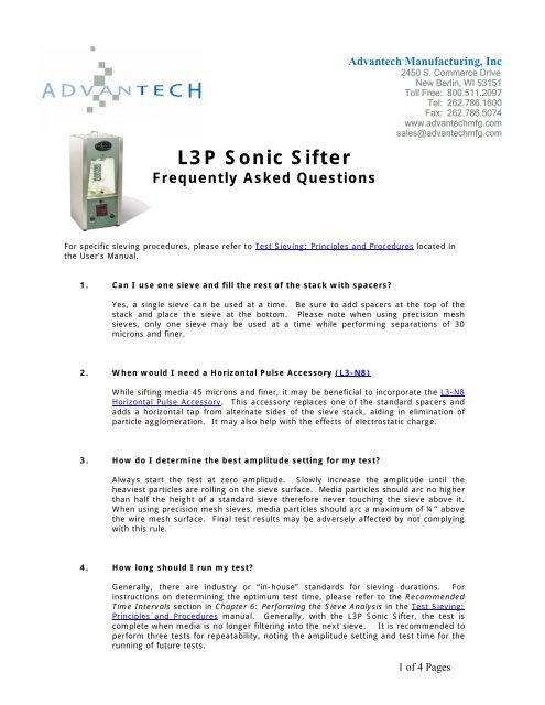 L3P Sonic Sifter - Advantech Manufacturing