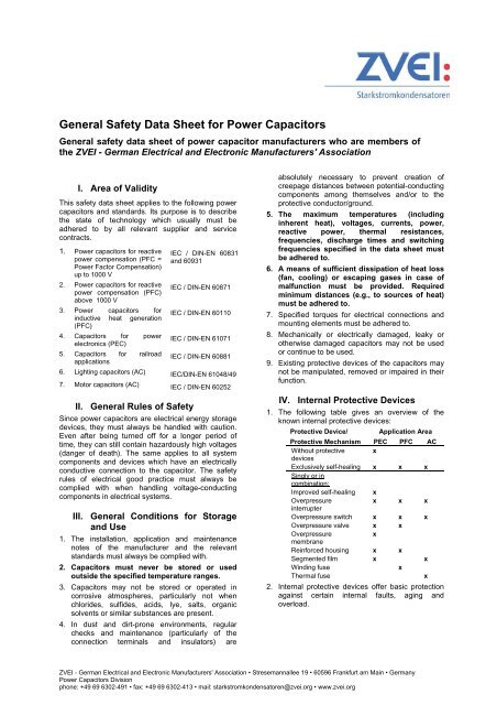 General Safety Data Sheet for Power Capacitors