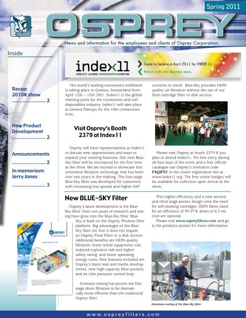 New BLUE-SKY Filter Spring 2011 - Osprey Corporation