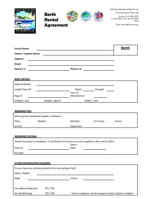 Berth Rental Agreement