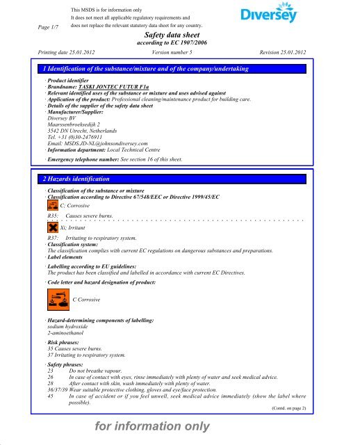 MSDS7449 NL-05-TASKI JONTEC FUTUR F1a ... - Den Helder Stores