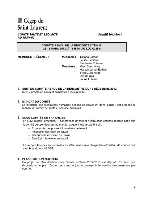 Compte-rendu du 15 mars 2013