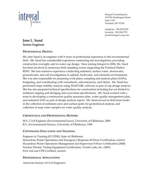 Download Full Resume - Integral Consulting Inc.