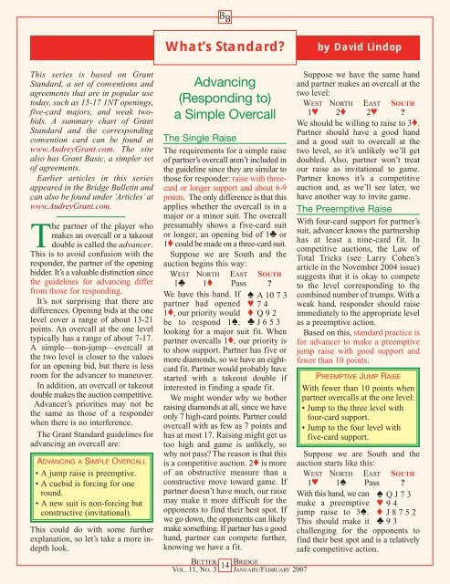 Advancing (Responding to) a Simple Overcall - Better Bridge