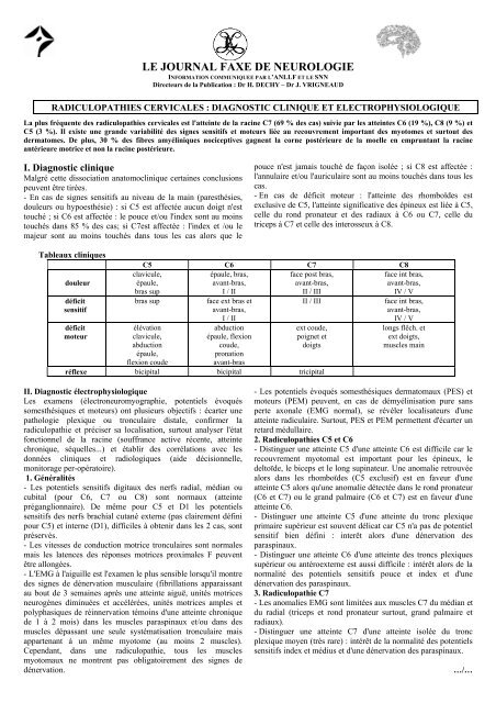 radiculopathies cervicales : diagnostic clinique et ... - Regifax