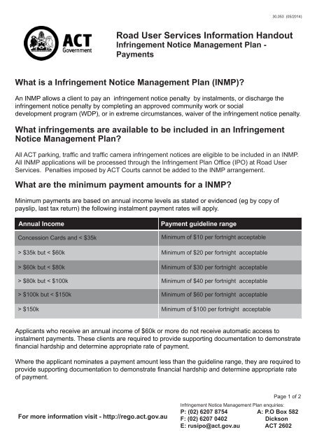 Payments Information Handout - Rego ACT
