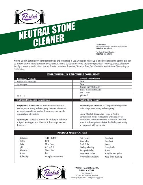 Neutral Stone Cleaner (MSDS) - Parish Maintenance Supply