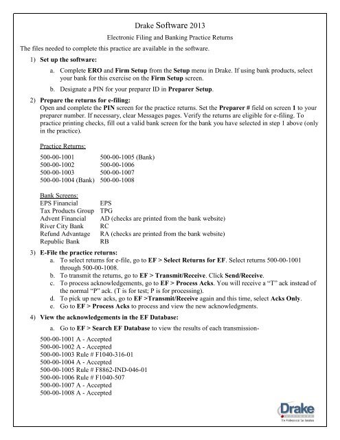 EF Banking - Drake Software Support