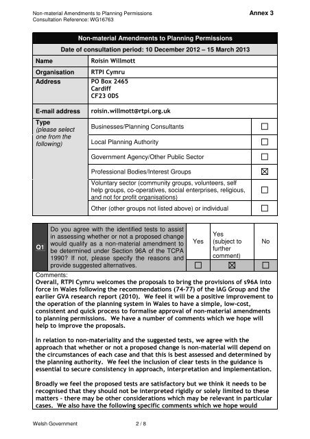 Non-material amendments consultation