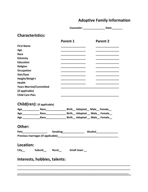 Family Information & Child Background Form - The Cradle