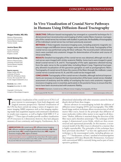In Vivo Visualization of Cranial Nerve Pathways - 3D Slicer