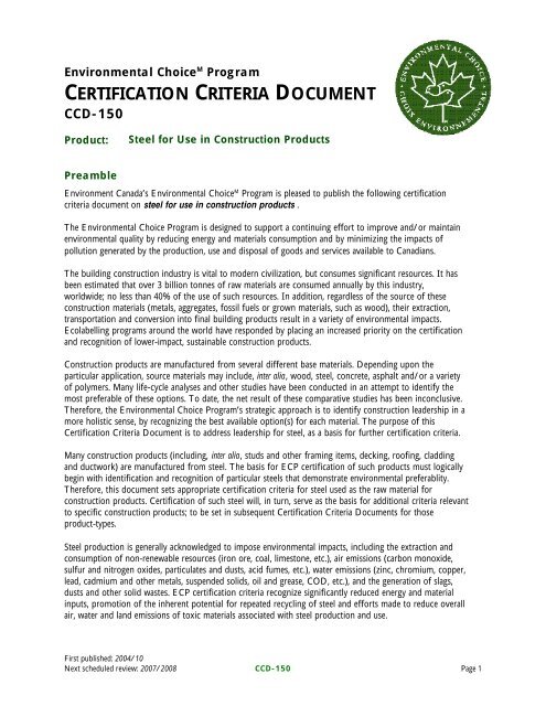 certification criteria document ccd-150 - EcoLogo