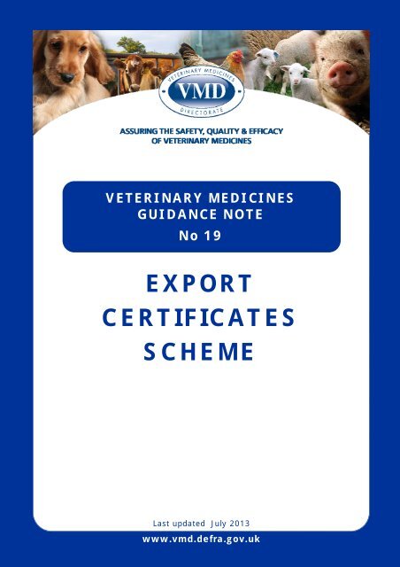 Export Certificate Scheme - Veterinary Medicines Directorate - Defra