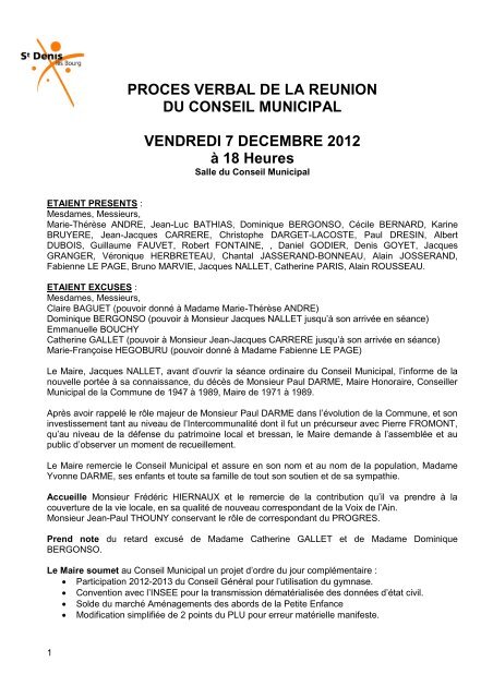 PROCES VERBAL DE LA REUNION DU CONSEIL MUNICIPAL ...