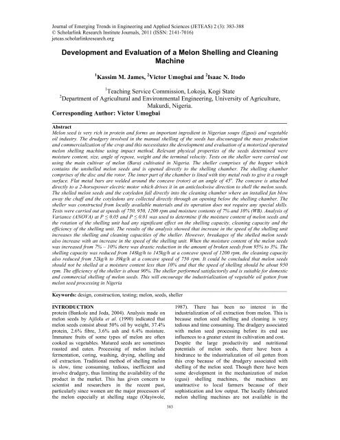 Development and Evaluation of a Melon Shelling and Cleaning ...