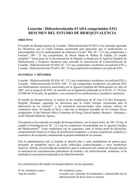 LosartÃ¡n / Hidroclorotiazida STADA comprimidos EFG RESUMEN ...