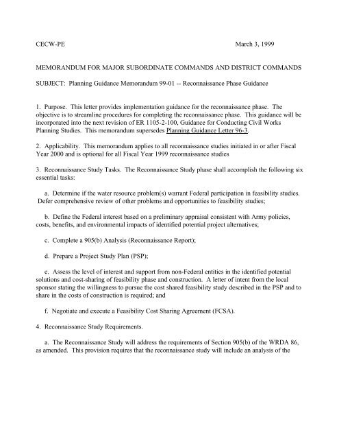 Planning Guidance Memo 99-01-- Reconnaissance Phase ...