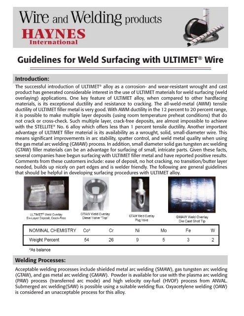 ULTIMET Wire Weld Surfacing.indd - Haynes International, Inc.