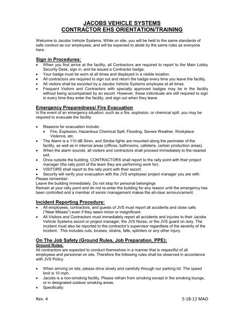 jacobs vehicle systems contractor ehs orientation/training