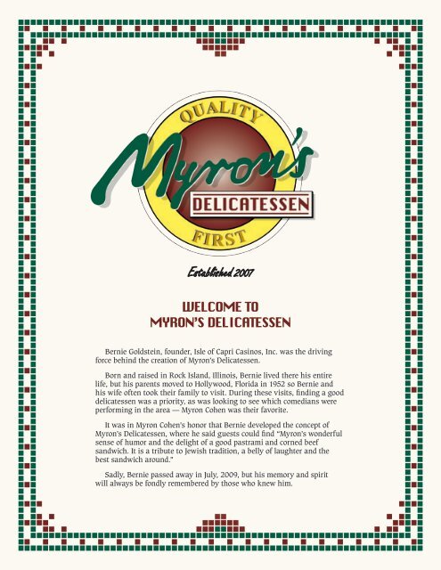 Myron's Menu - Isle of Capri Casinos