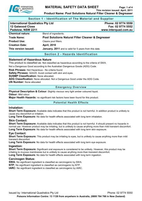 IQ Pool Solutions Natural Filter Cleaner & Degreaser