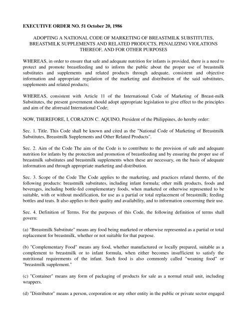 Executive Order 51 on the Milk Code