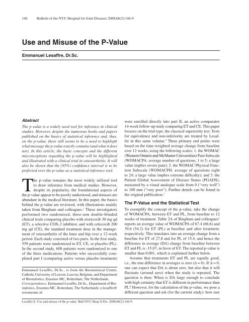 Use and Misuse of the P-Value - Bulletin of the NYU Hospital for ...