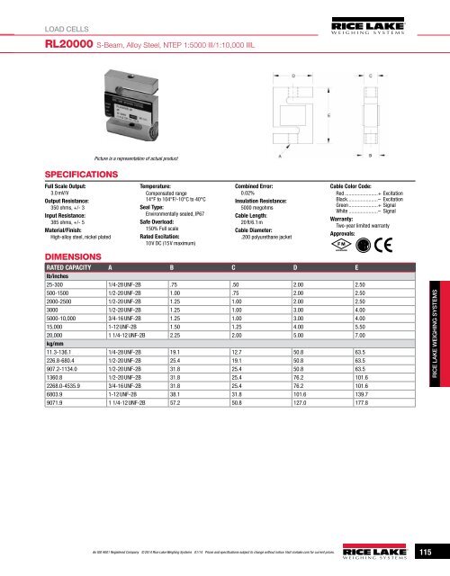 SPECIFICATIONS DIMENSIONS - Rice Lake Weighing Systems