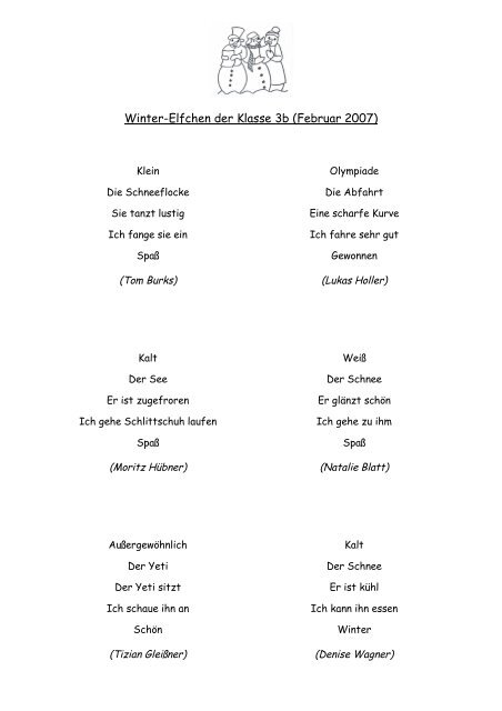 Winter-Elfchen der Klasse 3b (Februar 2007) - Veit-Schule Flein