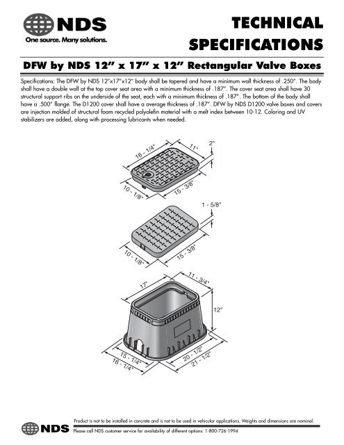 TECHNICAL SPECIFICATIONS - DFW by NDS 12Ã¢Â€Â x 17