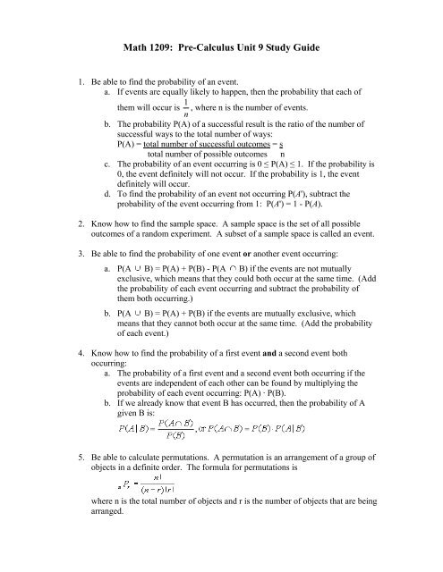 Math 1202: Pre-Calculus Unit 2 Study Guide