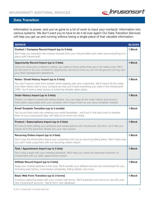 Data Transition - Infusionsoft
