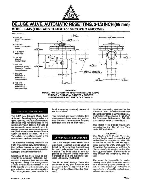 Model F445 Deluge Valve - Wormald New Zealand