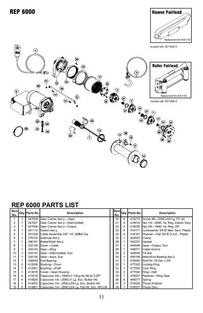 REP 6000 REP 6000 PARTS LIST