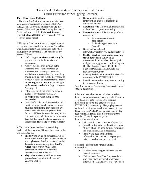 Tiers 2 and 3 Intervention Entrance and Exit Criteria Quick ...