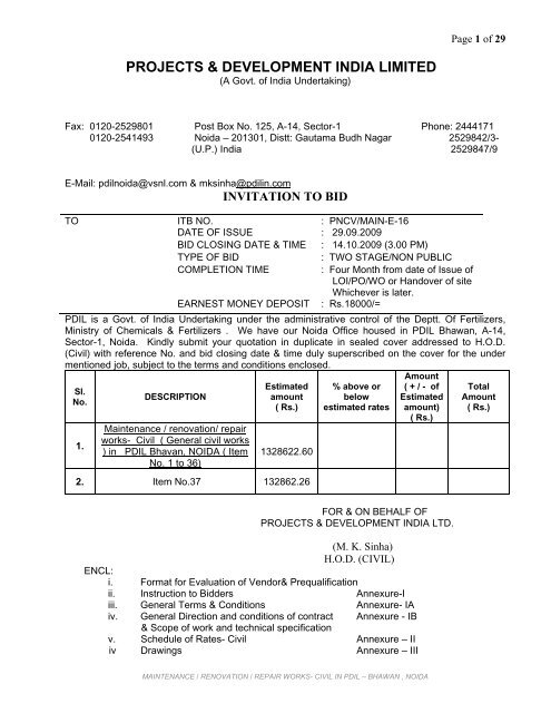 PROJECTS & DEVELOPMENT INDIA LIMITED - PDIL