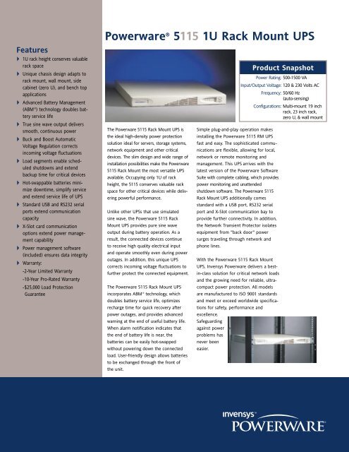 PowerwareÂ® 5115 1U Rack Mount UPS - Nolan Power Group