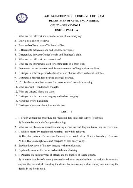 SURVEYING I - AR Engineering College