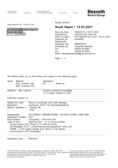 Result Report / 14.03.2007 - Bosch Rexroth