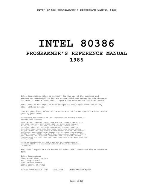 Intel 80386 Programmers Reference Manual 1986 Mit Csail