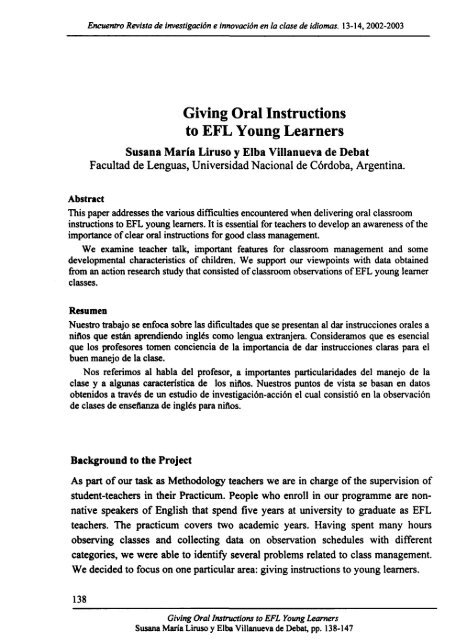 Giving Oral Instructions to EFL Young Learners
