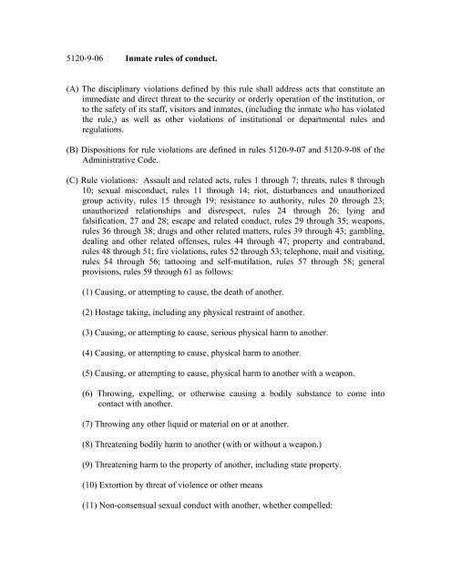 Inmate rules of conduct - Ohio Department of Rehabilitation and ...