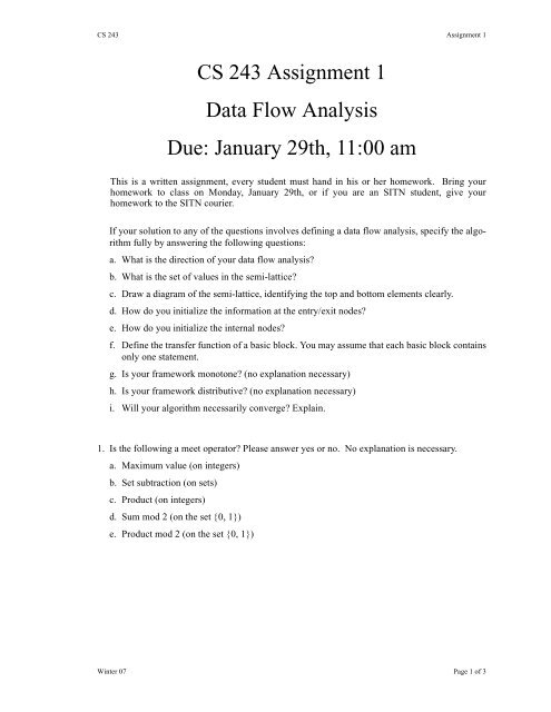 CS 243 Assignment 1 Data Flow Analysis Due: January 29th ... - Suif