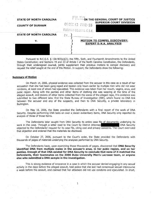 Motion to Compel Discovery: Expert DNA Analysis