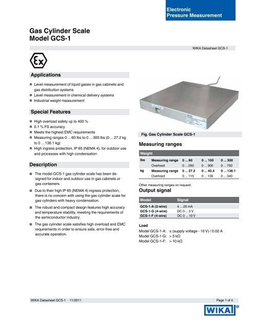 Gas Cylinder Scale Model GCS-1 - WIKA