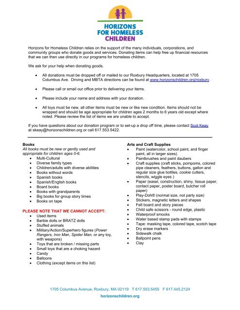 general wish list - Horizons for Homeless Children